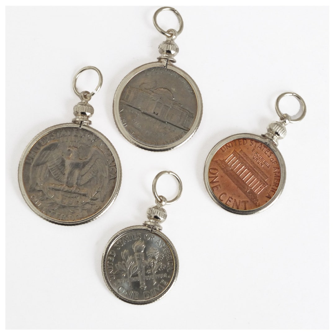 Coin Holders Bezel USA Penny Nickel Dime Quarter Set of 4 Silver Plated ...