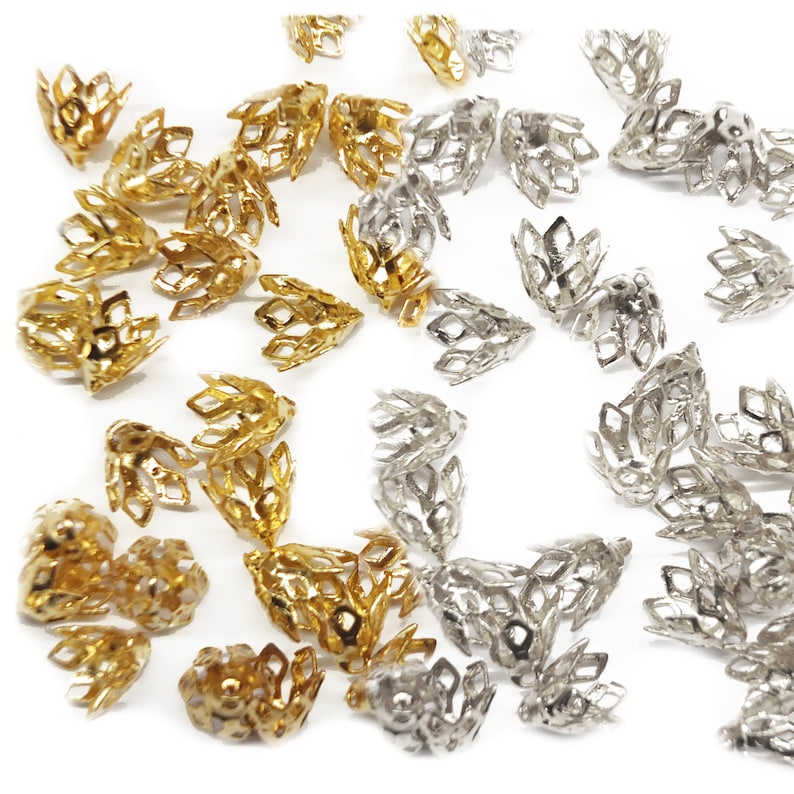 Filigree Bell Caps Bails Pliable Prongs. Gold or Silver. Loop for ...