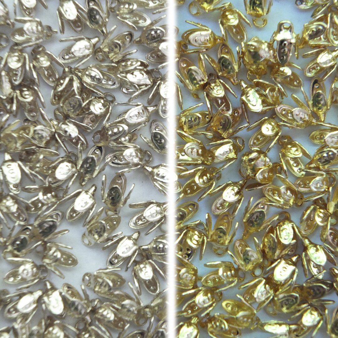 Small Leaf Bell Caps Bails Pliable Prongs. Silver or Gold Tone. Loop ...