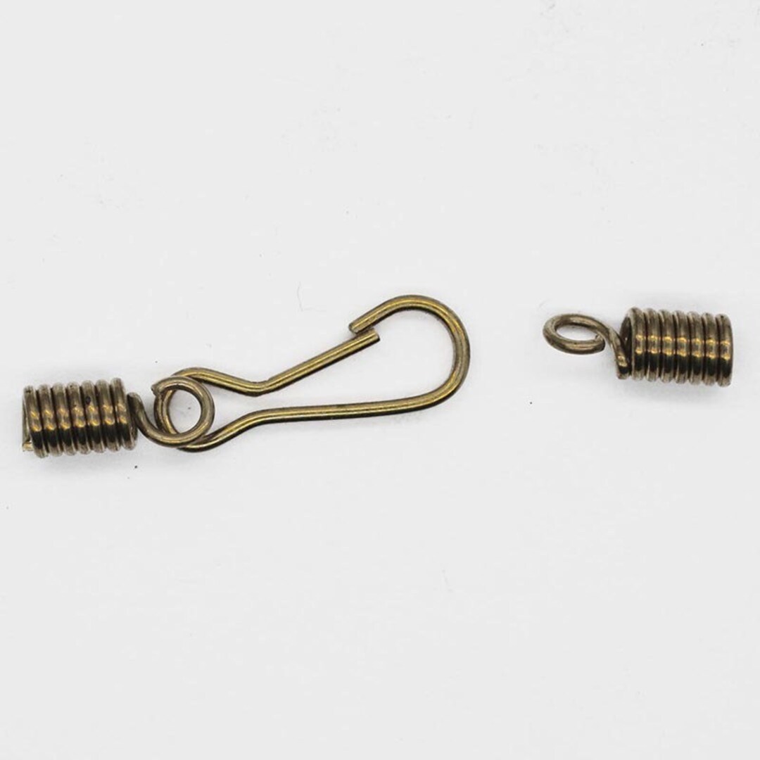 Spring Hook Clasp for Leather / Cord. Coil Crimp Ends. Goldtone. Pack ...