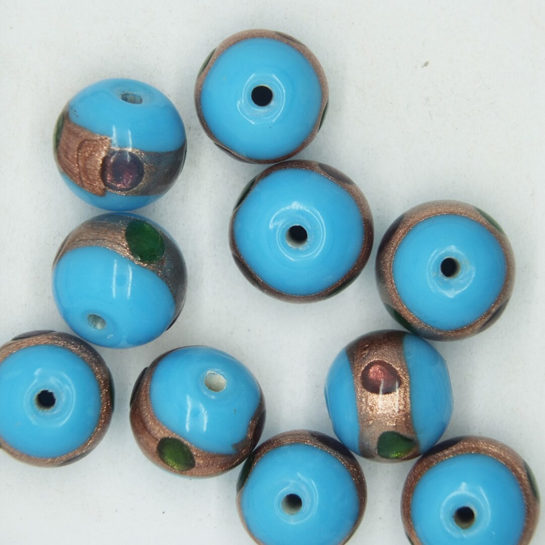 Glass Beads Light Blue Jewel Dot Opaque Round 12mm. Pack of 10. Made in ...