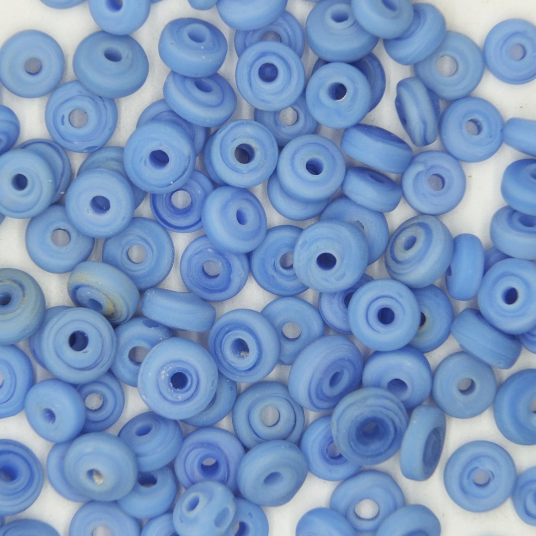 Glass Beads Blue Matte Opaque Disc 3x7mm. Pack of 100. Made in India ...
