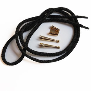 Blank Bolo Tie Parts Kit Standard Slide Smooth Tips Black Cord DIY Gold ...