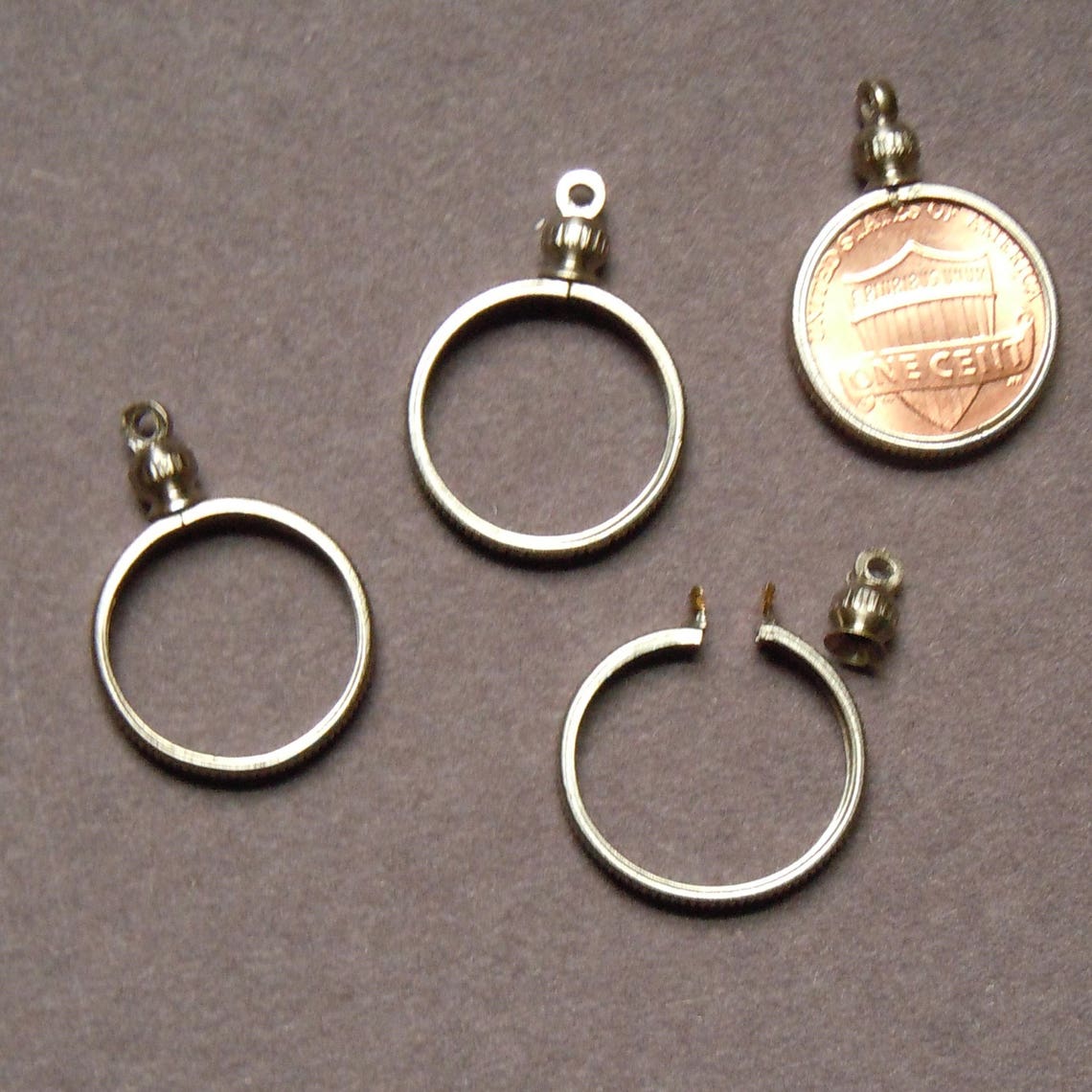 Coin Holder Bezel Penny USA 1 Cent Silvertone for Charm, Necklace ...