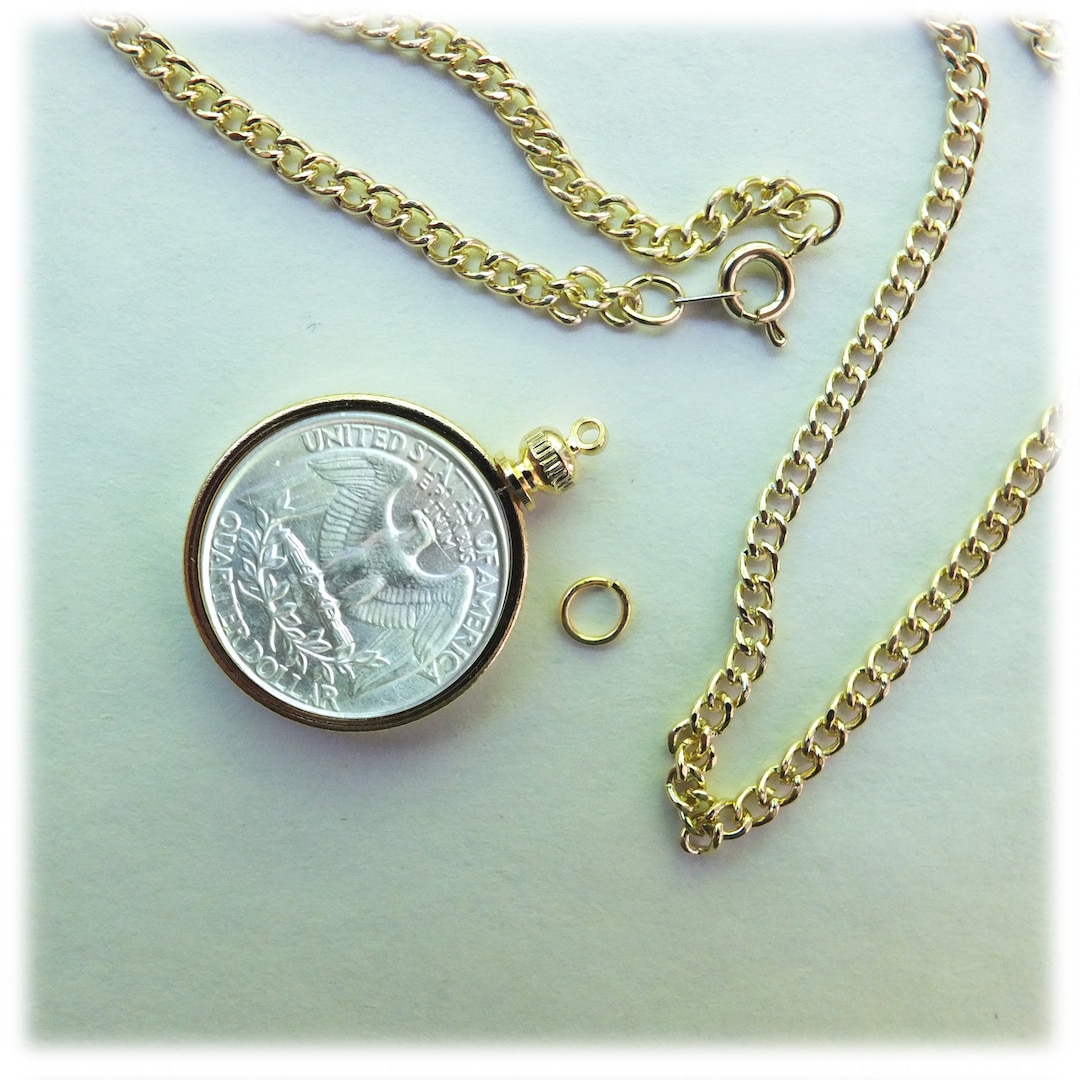 Coin Holder Bezel Quarter USA 25 Cent Gold Plated Link Necklace 24 ...