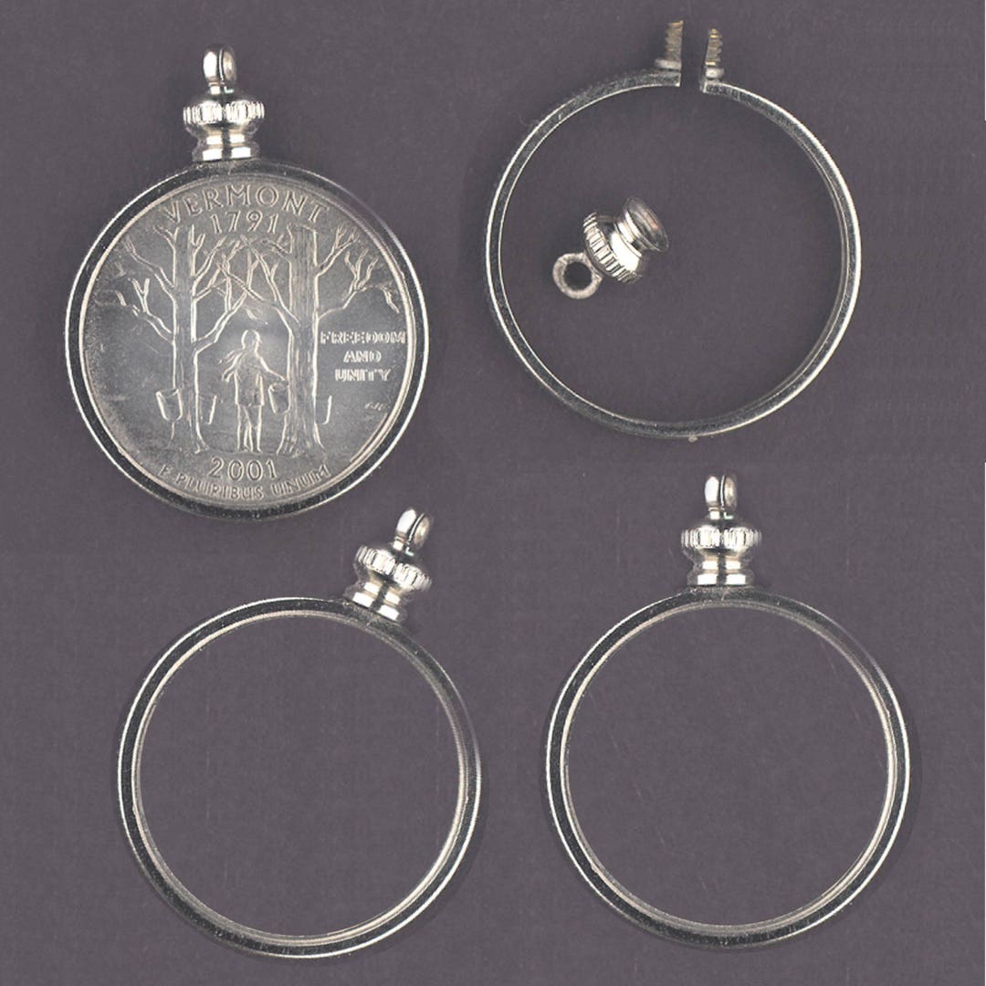 Coin Holder Bezel Quarter USA 25 Cent Silvertone Charm Necklace ...