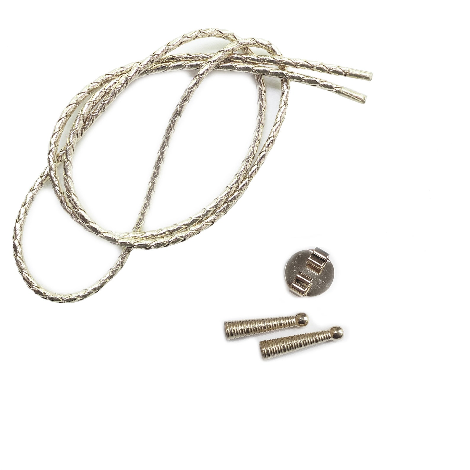 Blank Bolo String Tie Parts Kit Round Slide Textured Tips Silver Vinyl ...