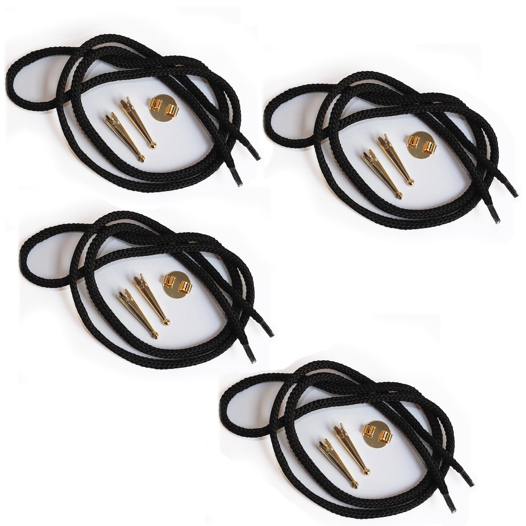 Blank Bolo Tie Parts Kit Round Slide Smooth Tips Black Cord DIY Gold ...