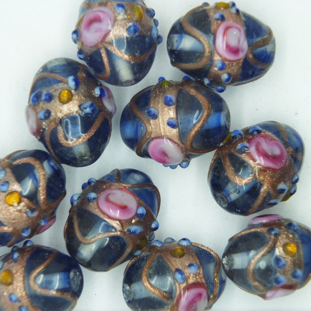 Glass Beads Light Blue Transparent Gilded Floral Oval 17x12mm. Pack of ...