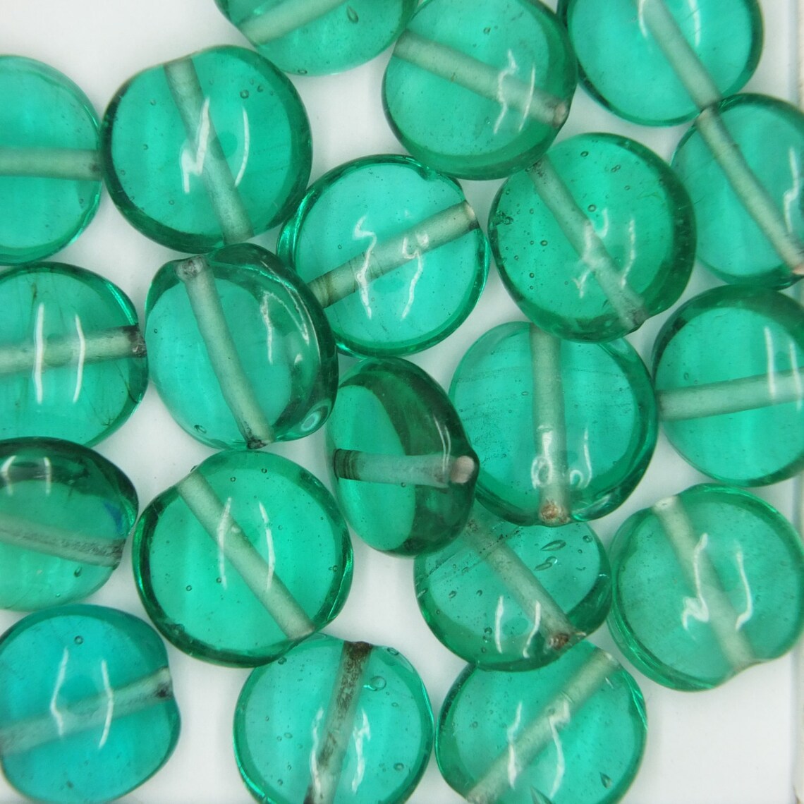 Glass Beads Teal Transparent Lentil 12mm. Pack of 20. Made in - Etsy