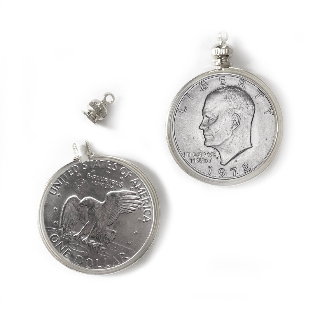 Large Dollar USA Coin Holder Bezel Silvertone 38mm for Charm, Necklace ...