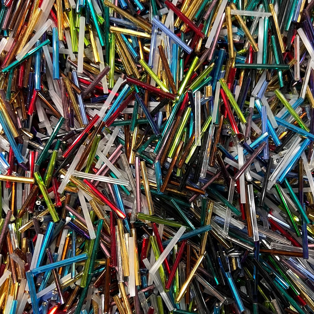 Color Mix 25mm 1 Inch Extra Long Bugle Beads Pk/200 Czech Glass Silver ...