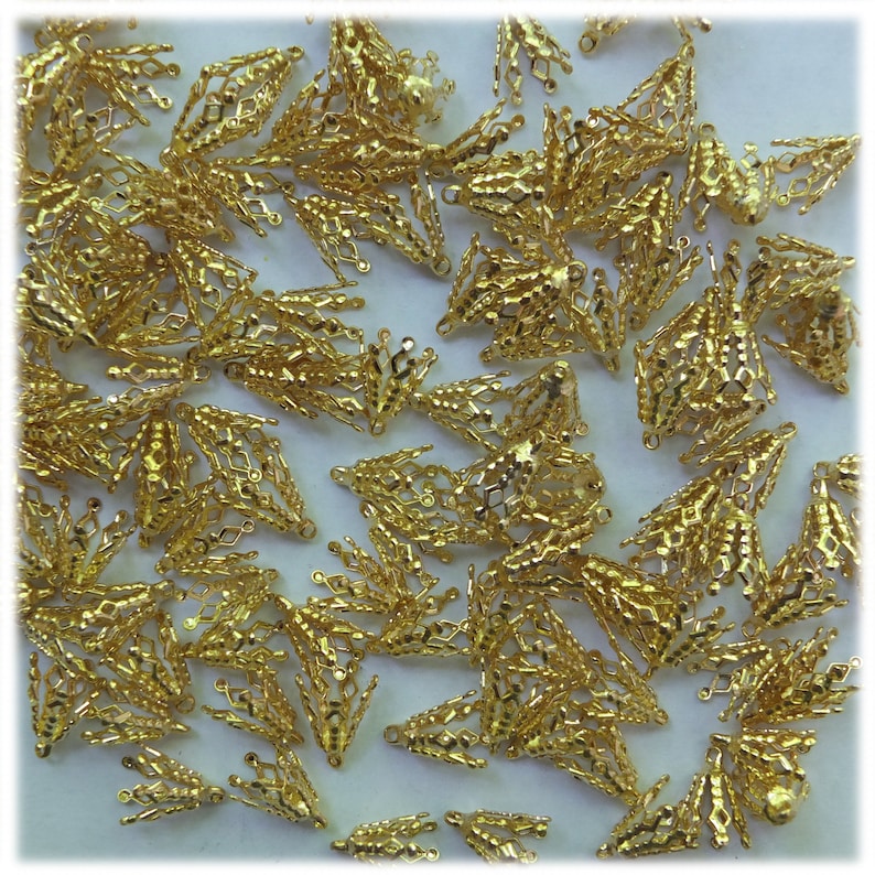 Large Filigree Bell Caps Bails Pliable Prongs. Silver or Gold Tone ...