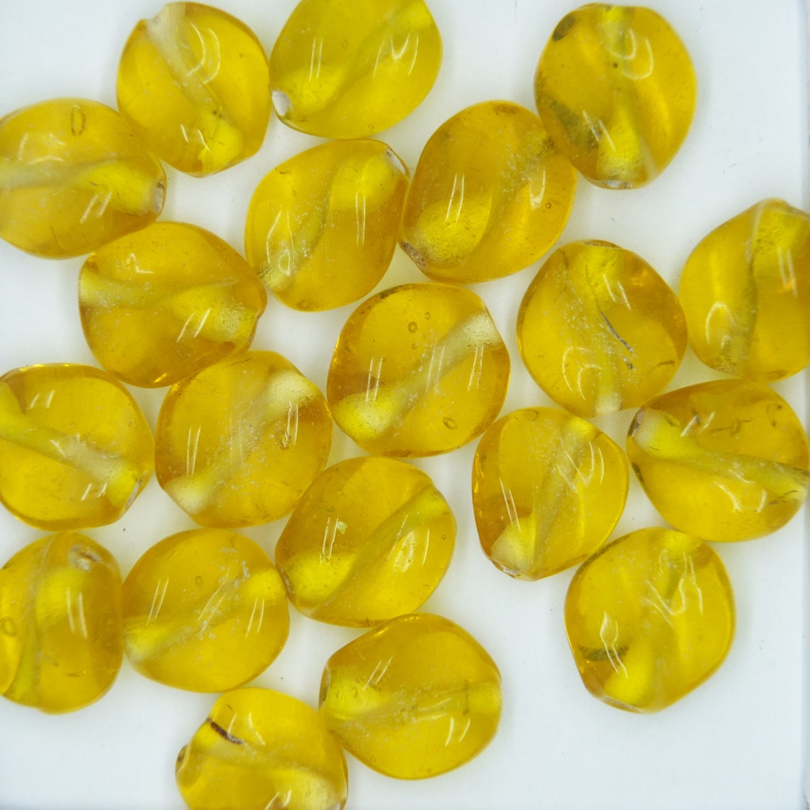 Glass Beads Yellow Transparent Twist 12mm. Pack of 20. Made in India ...