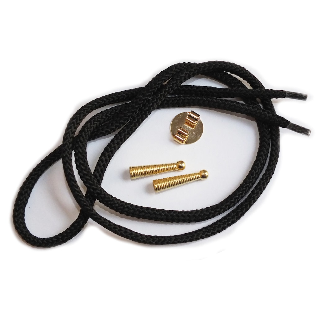 Blank Bolo Tie Parts Kit Round Slide Textured Tips Black Cord DIY Gold ...