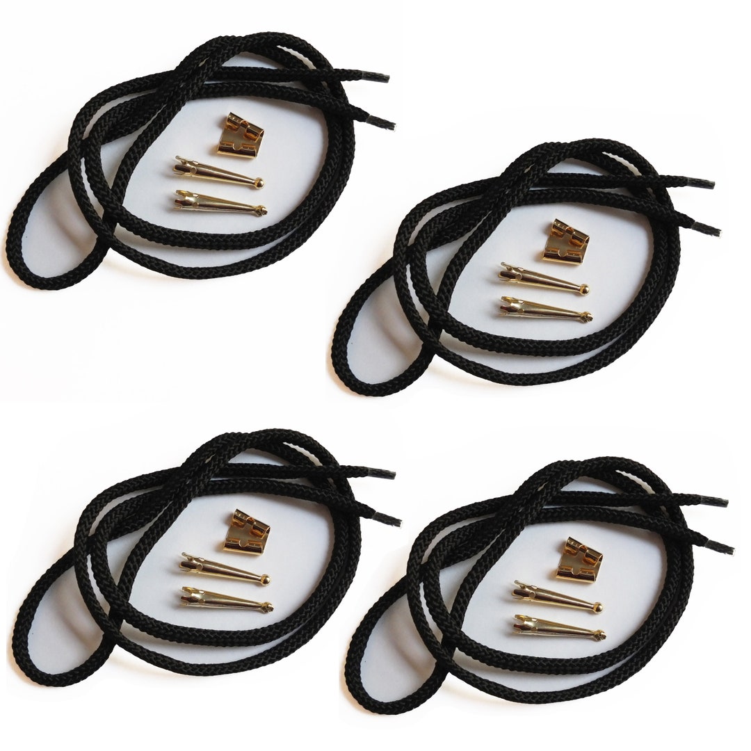 Blank Bolo Tie Parts Kit Standard Slide Smooth Tips Black Cord DIY Gold ...