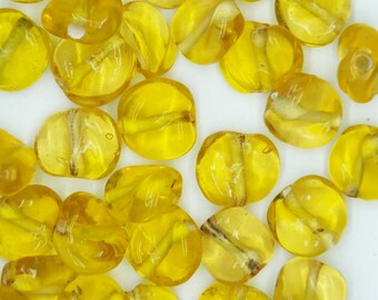 Glass Beads Yellow Transparent Twist 12mm. Pack of 20. Made in | Etsy