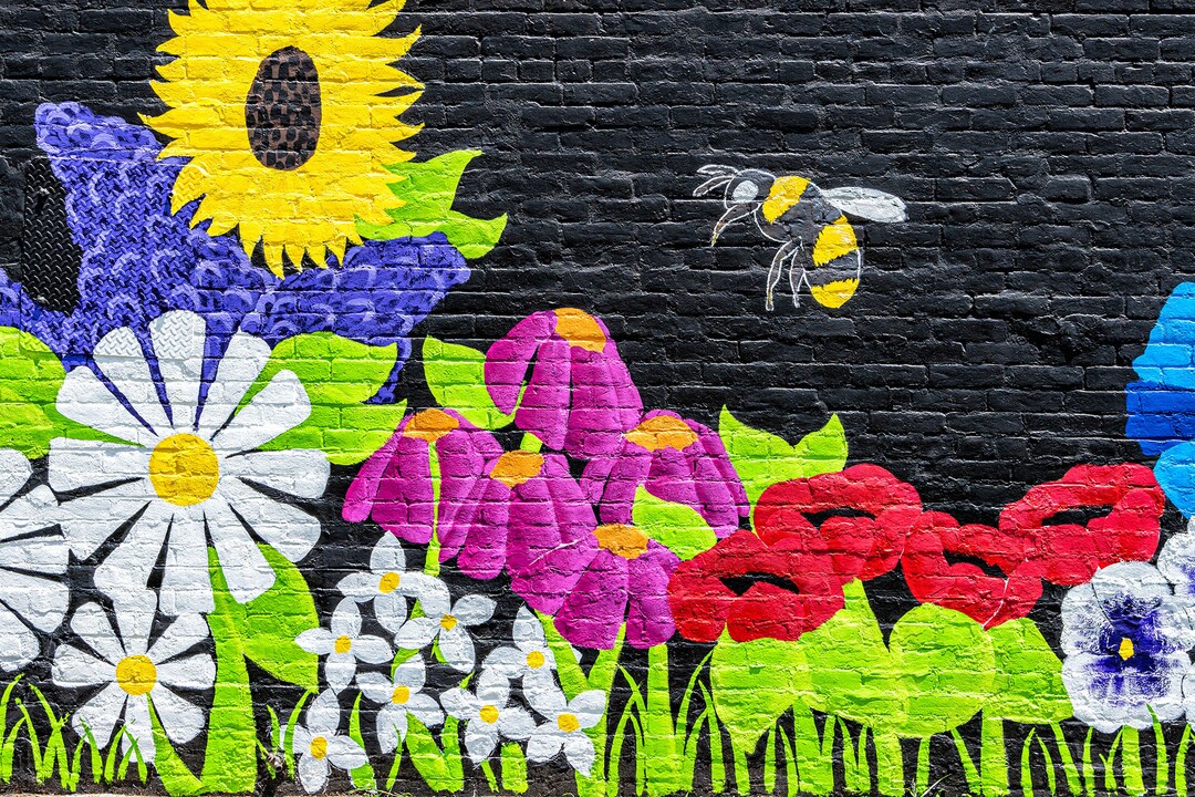 Honeybee Mural, Flower Mural, Honey Bee and Sun Flowers, Large Wall Art ...