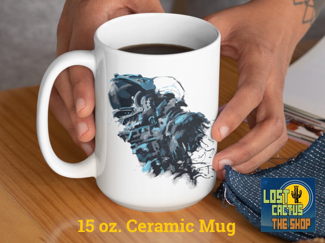 Dystopian SCI-FI Future Spaceman Painting Design on 15 Oz White Ceramic ...