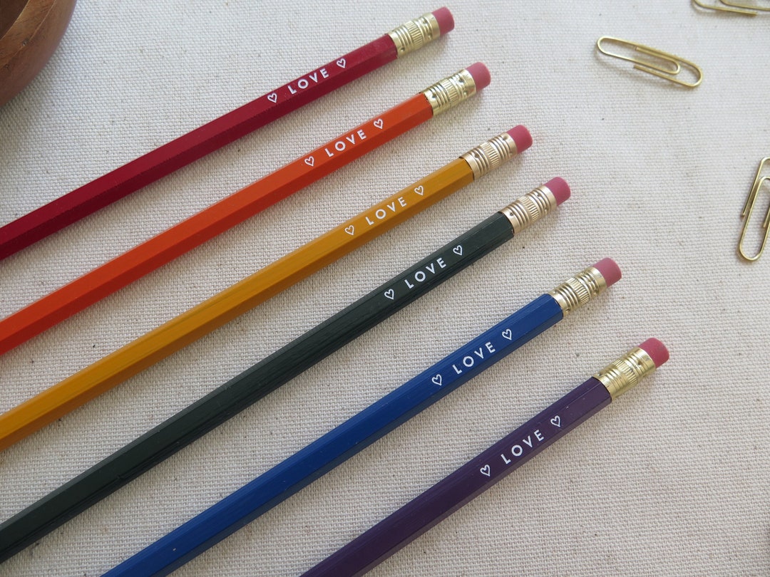 Rainbow Pencil Set / Love Pencil Set / 6 Imprinted Hex Pencils ...