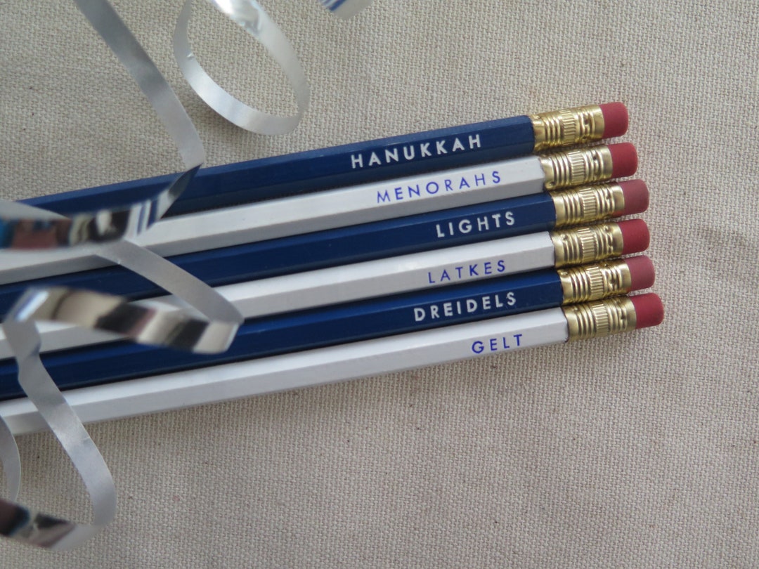 Hanukkah Pencil Set / Jewish Pencil Set / 6 Imprinted Hex Pencils ...
