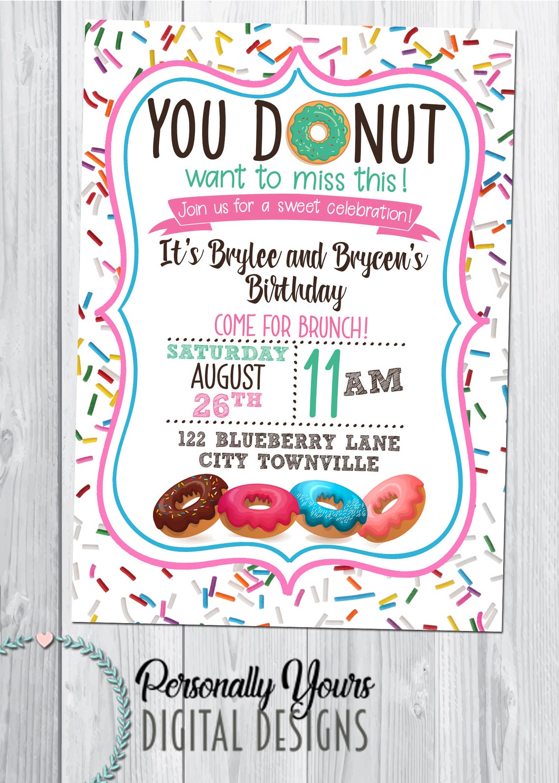 Donut Themed Birthday Invitation - Etsy