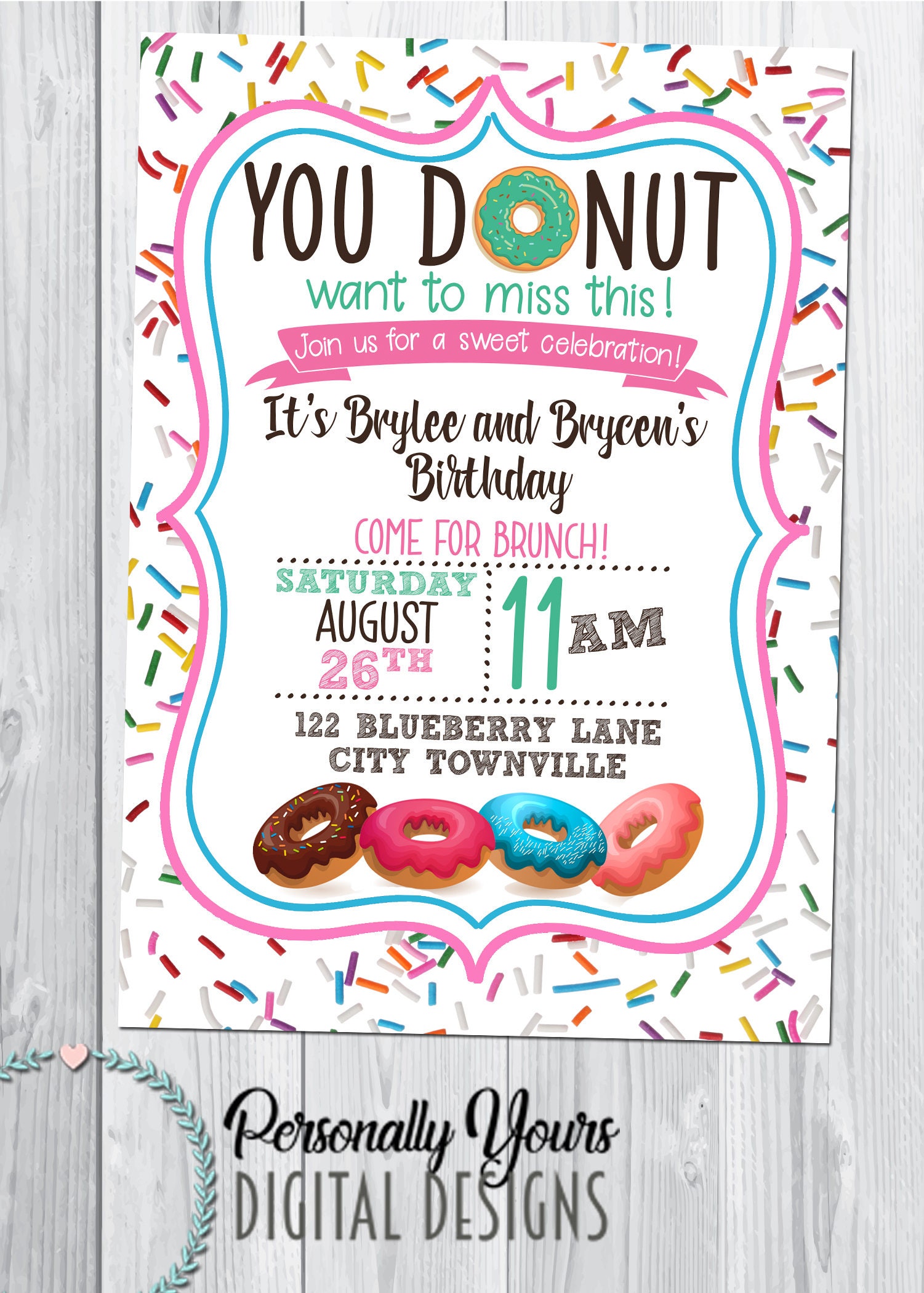 Donut Themed Birthday Invitation - Etsy