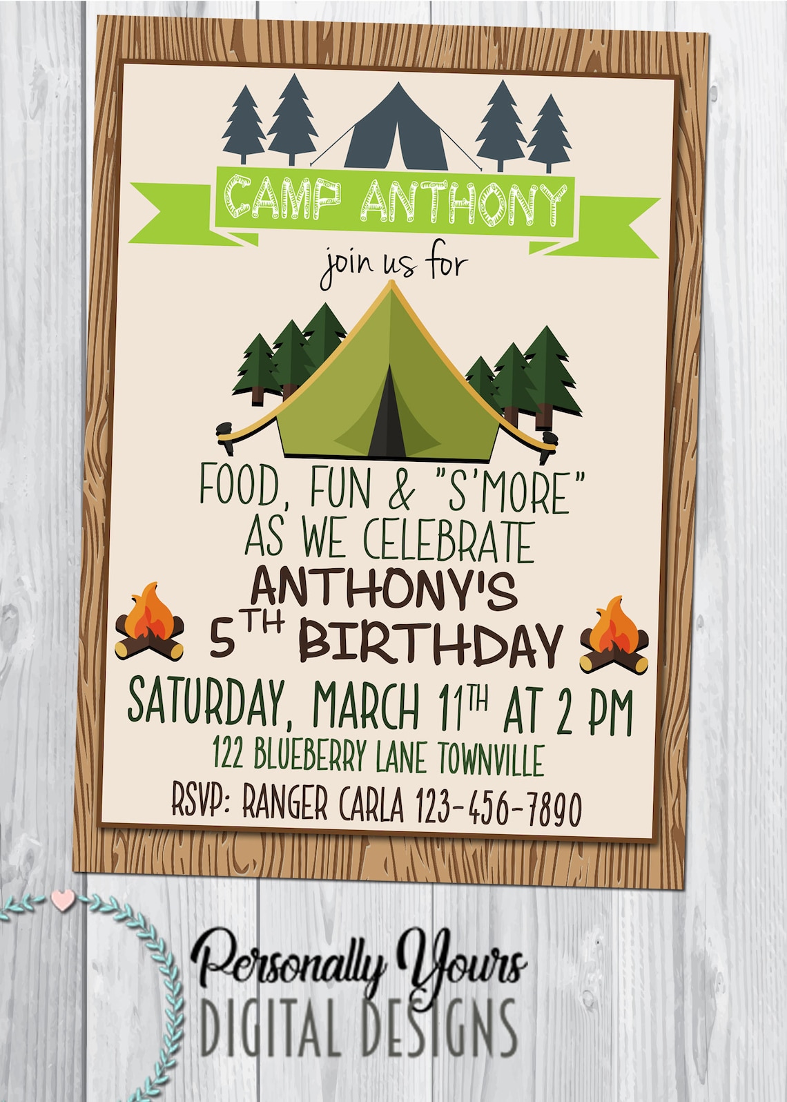 Camp Themed Birthday Invitation - Etsy