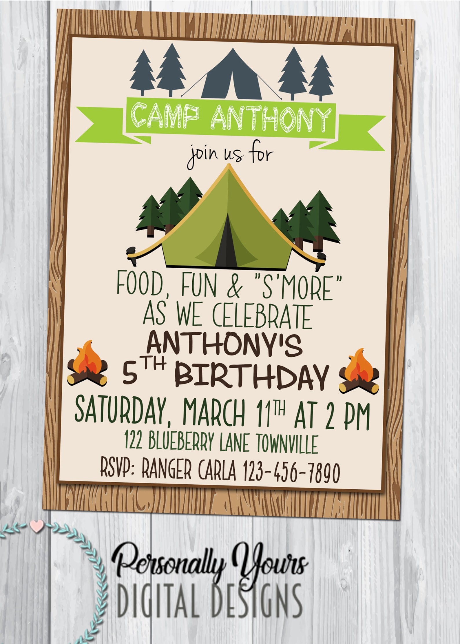 Camp Themed Birthday Invitation - Etsy