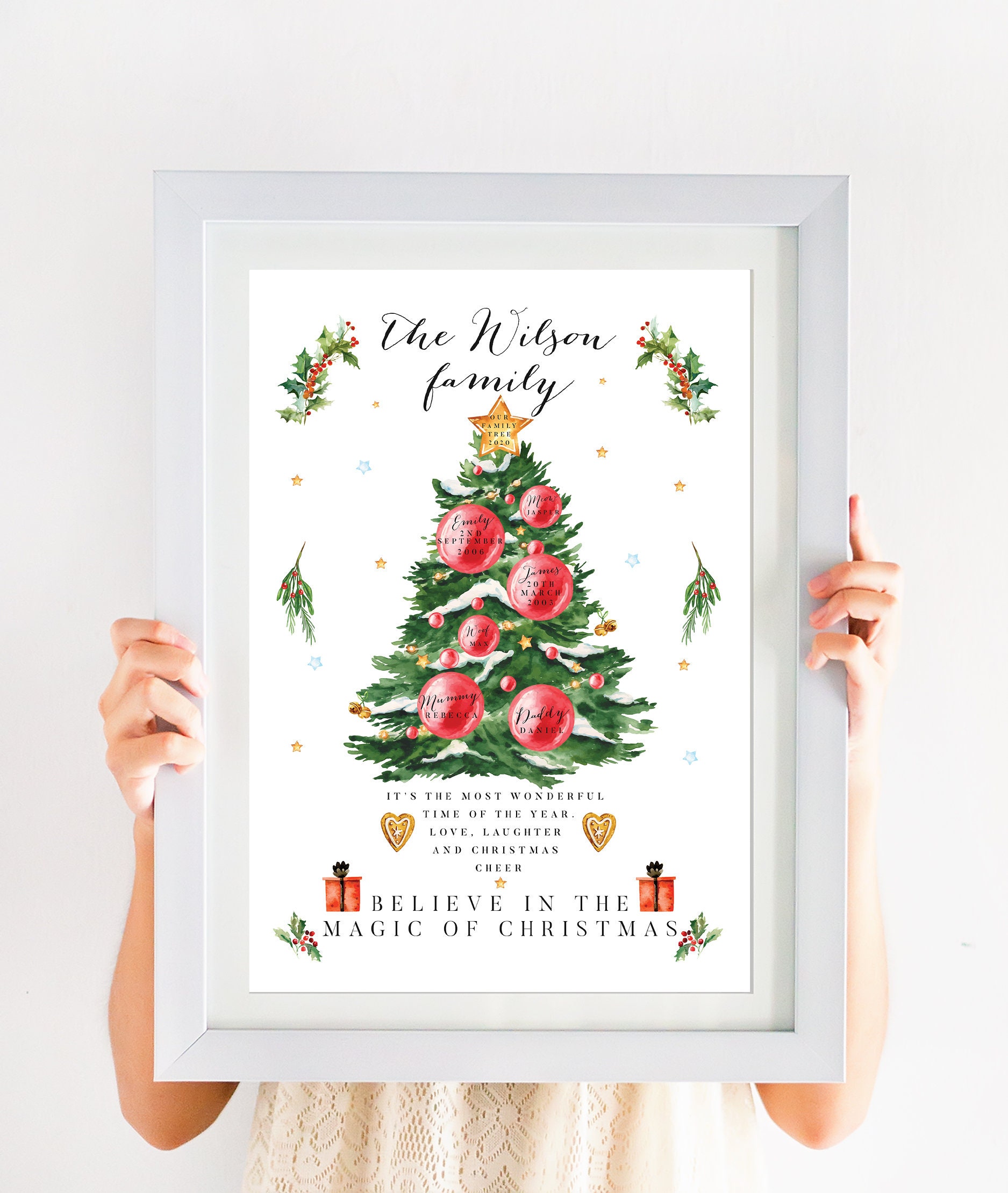 Personalised Christmas Family Tree Print on Luxury Fabric With a ...