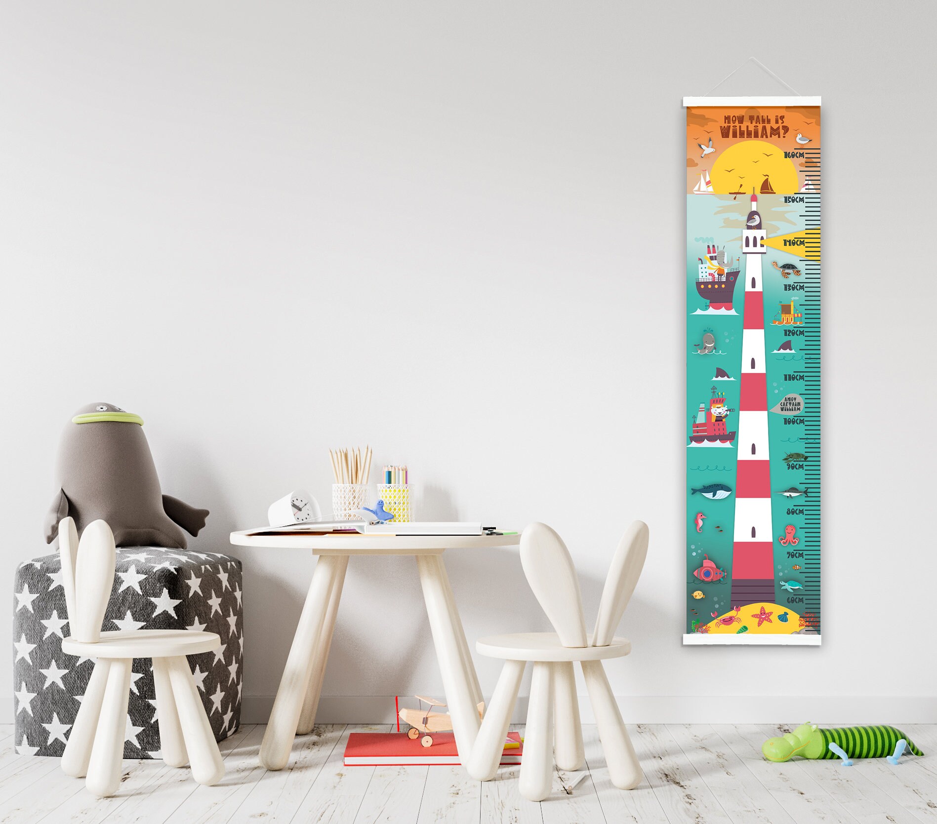 Personalised Height/ Growth Chart - Lighthouse at Sea - Beautiful ...