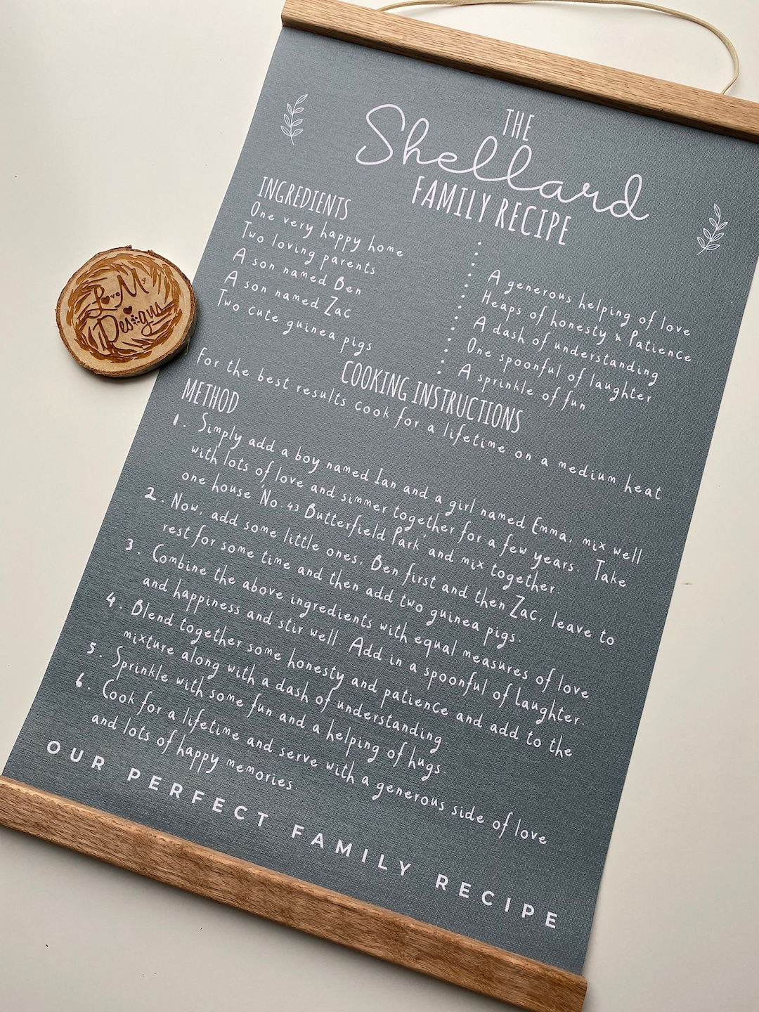 Personalised Family Recipe Print on Scroll Paper With a Wooden Hanger ...
