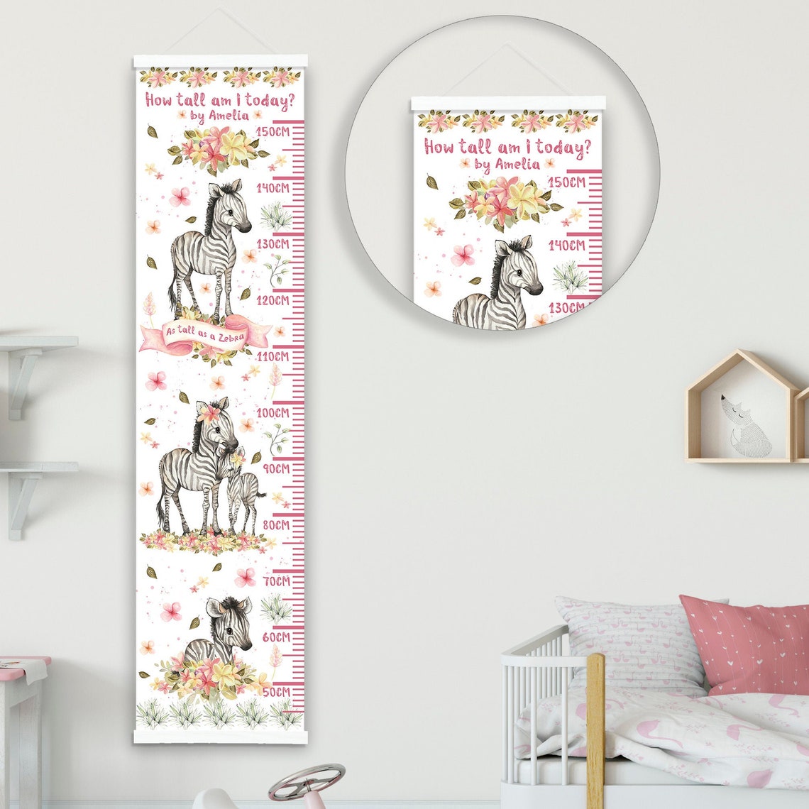 Personalised Height/ Growth Chart Floral Zebras Beautiful | Etsy