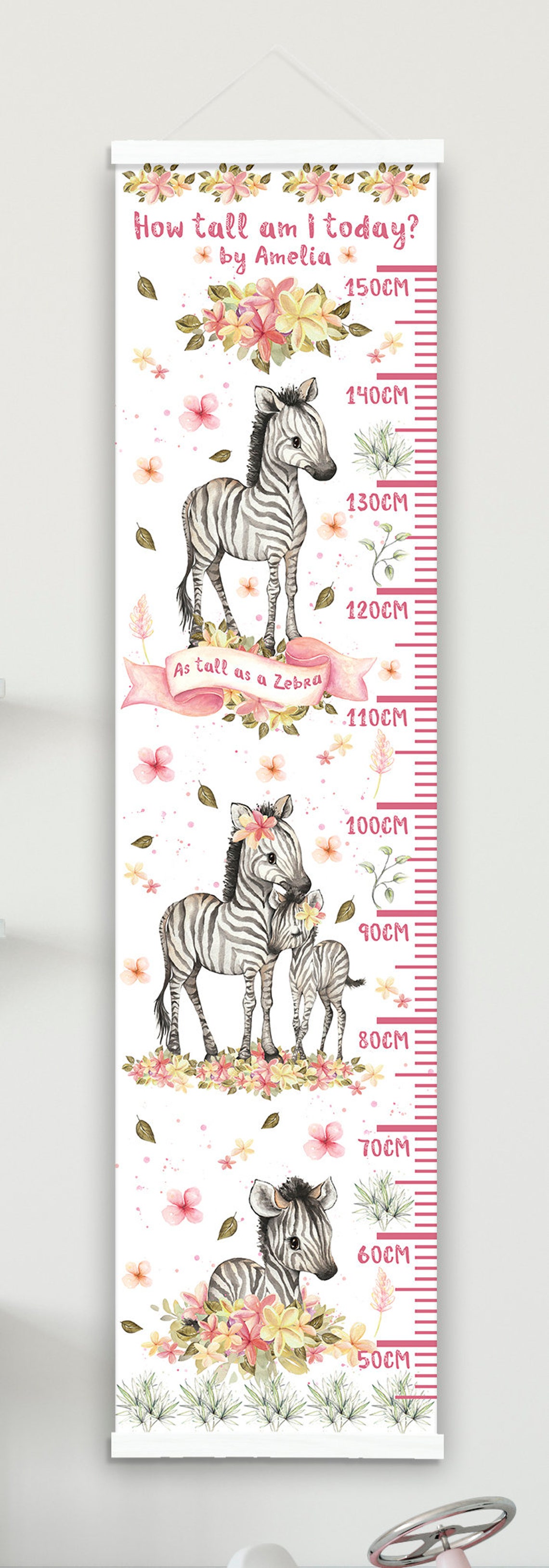 Personalised Height/ Growth Chart Floral Zebras Beautiful - Etsy