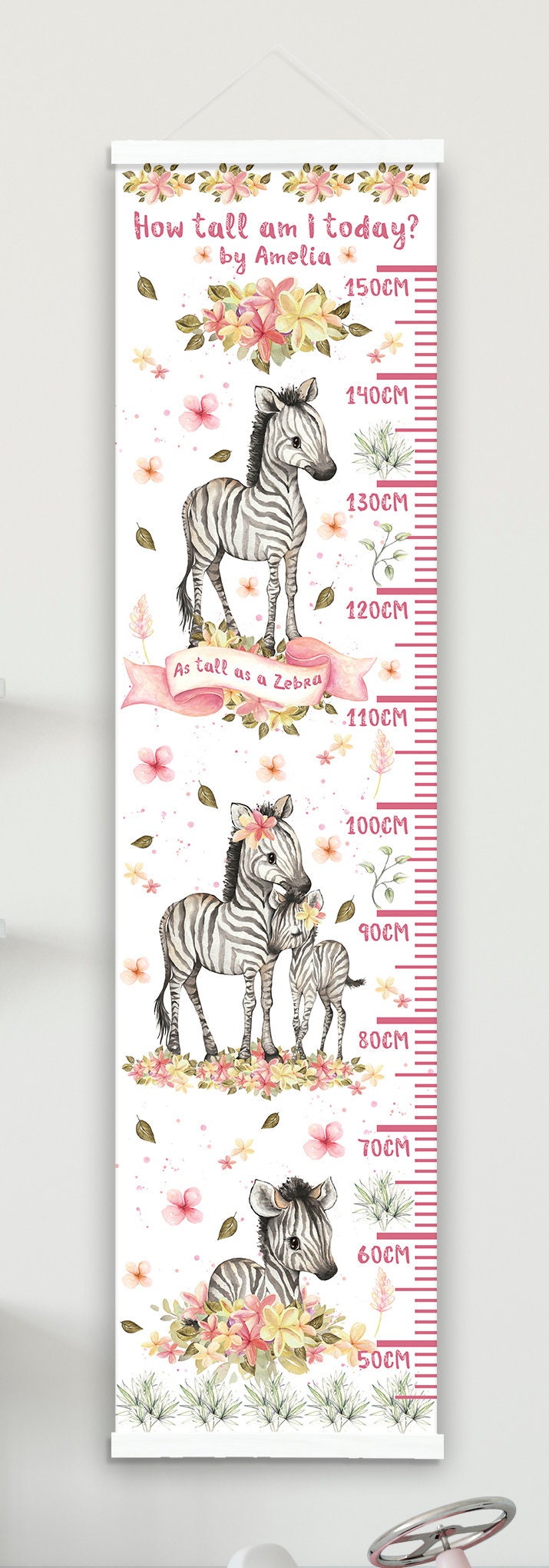 Personalised Height/ Growth Chart Floral Zebras Beautiful | Etsy