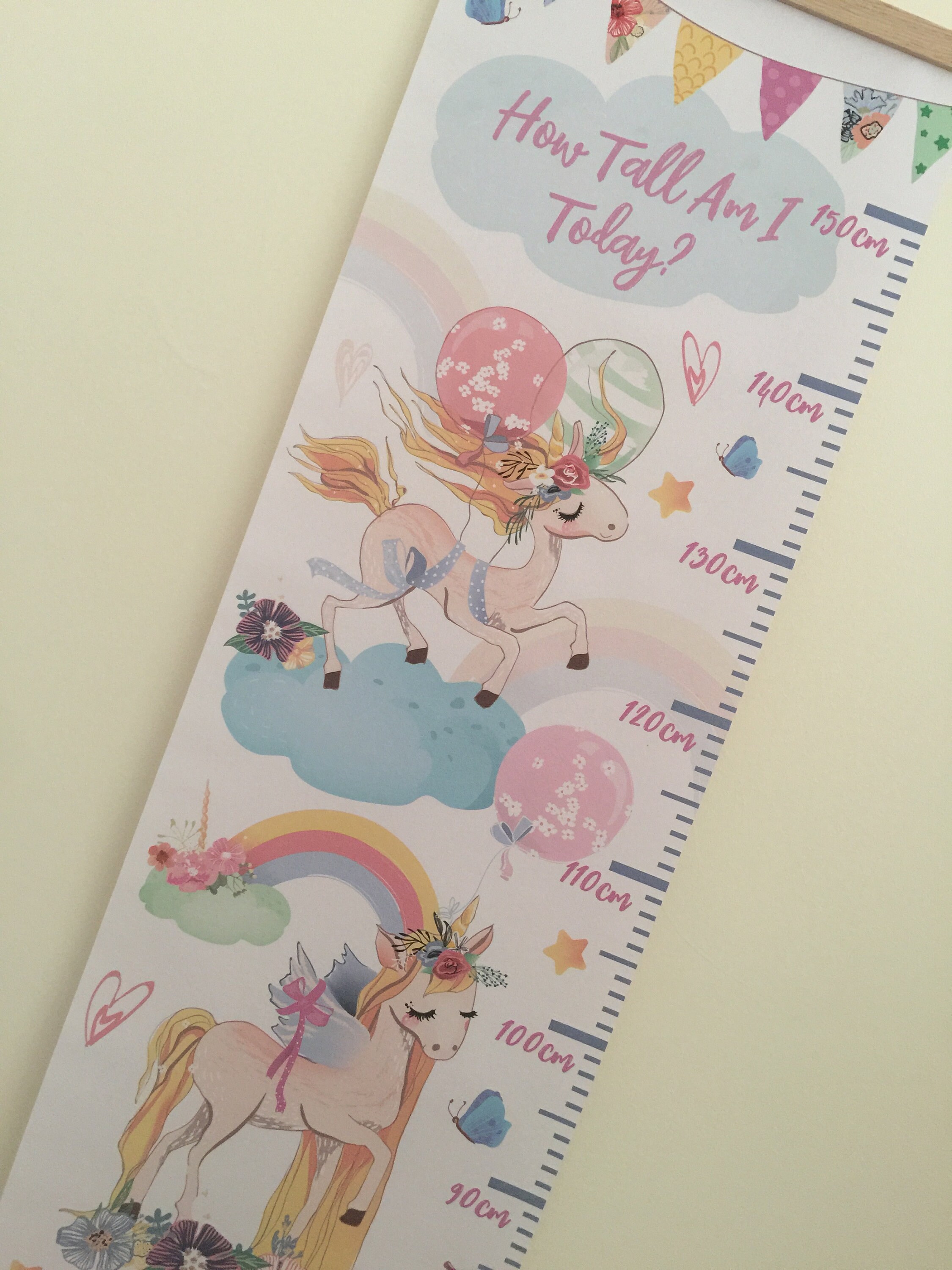 Personalised Height/ Growth Chart Unicorn Rainbow Balloons | Etsy