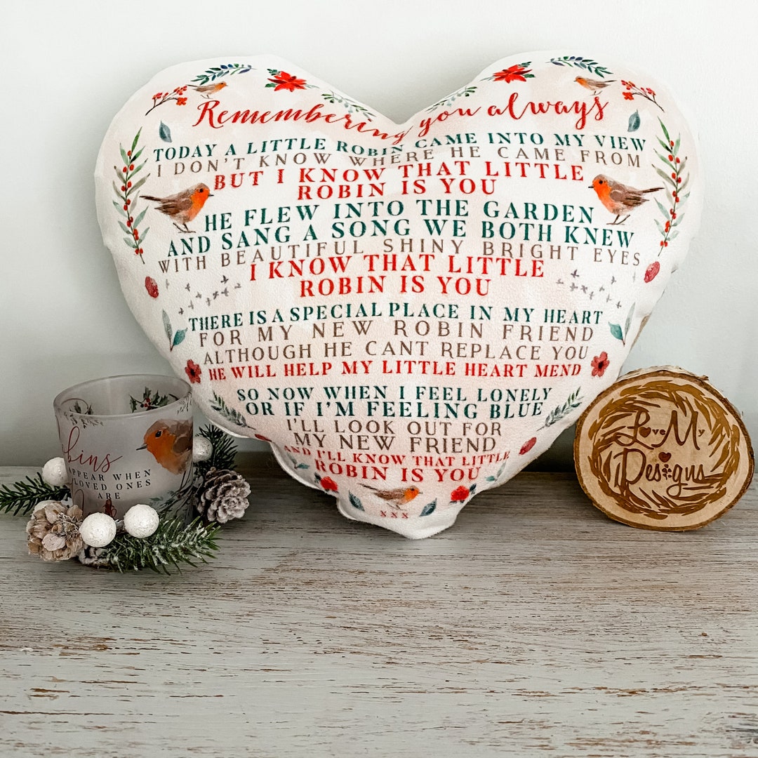 Personalised Robin Memorial Heart Cuddle Cushion Pillow-with Beautiful ...