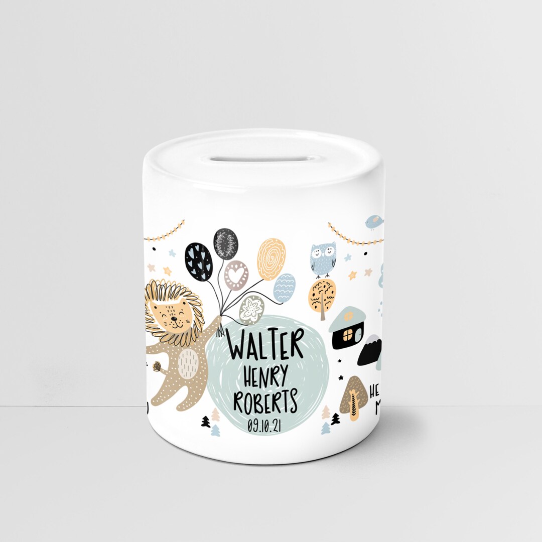 Personalised Ceramic Money Box/ Piggy Bank -birth or Christening Gift ...