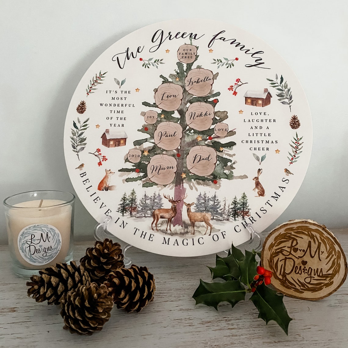 Personalised Christmas Family Tree Flat Ornament Plate/plaque - Ideal ...