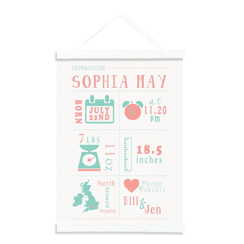 Personalised Baby Chart Pink Birth Print Luxury Fabric - Etsy