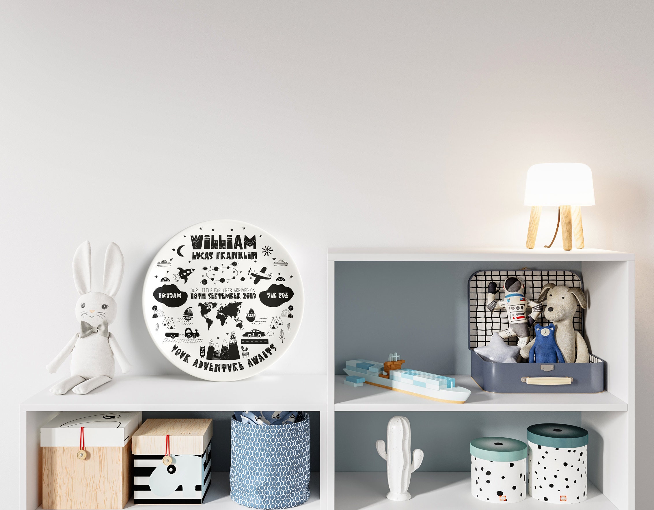 Personalised Birth or Christening Plate Monochrome Explorer | Etsy