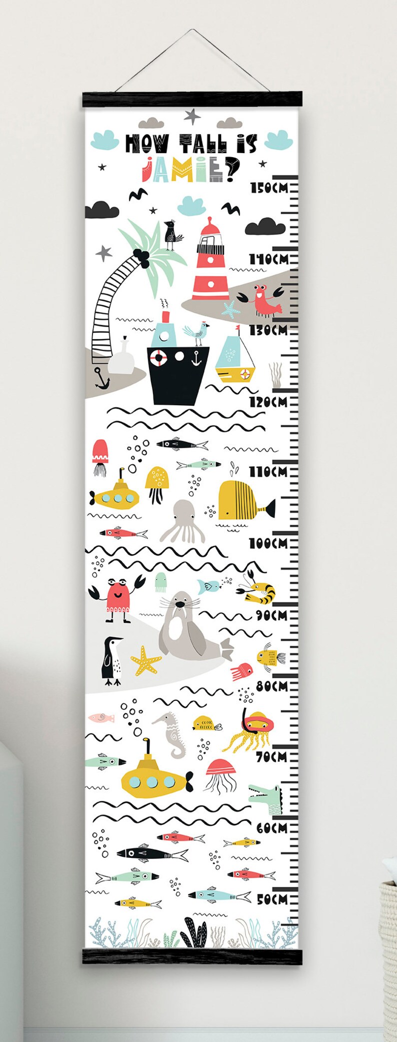 Personalised Height/ Growth Chart - Sea Life Animals - Beautiful ...