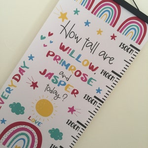 Personalised Height/ Growth Chart - Bright Rainbows - Beautiful Nursery ...