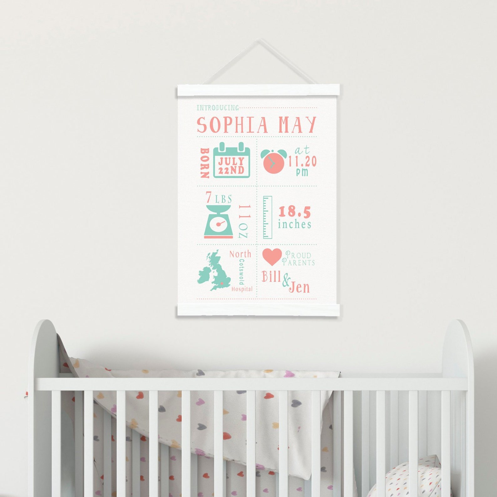 Personalised Baby Chart Pink Birth Print Luxury Fabric | Etsy