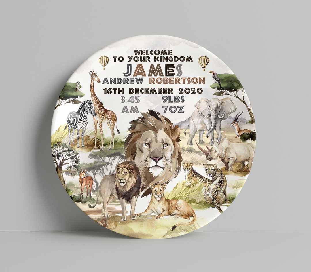 Personalised Birth Plate Wild Safari Animals Ideal Newborn Baby/first ...