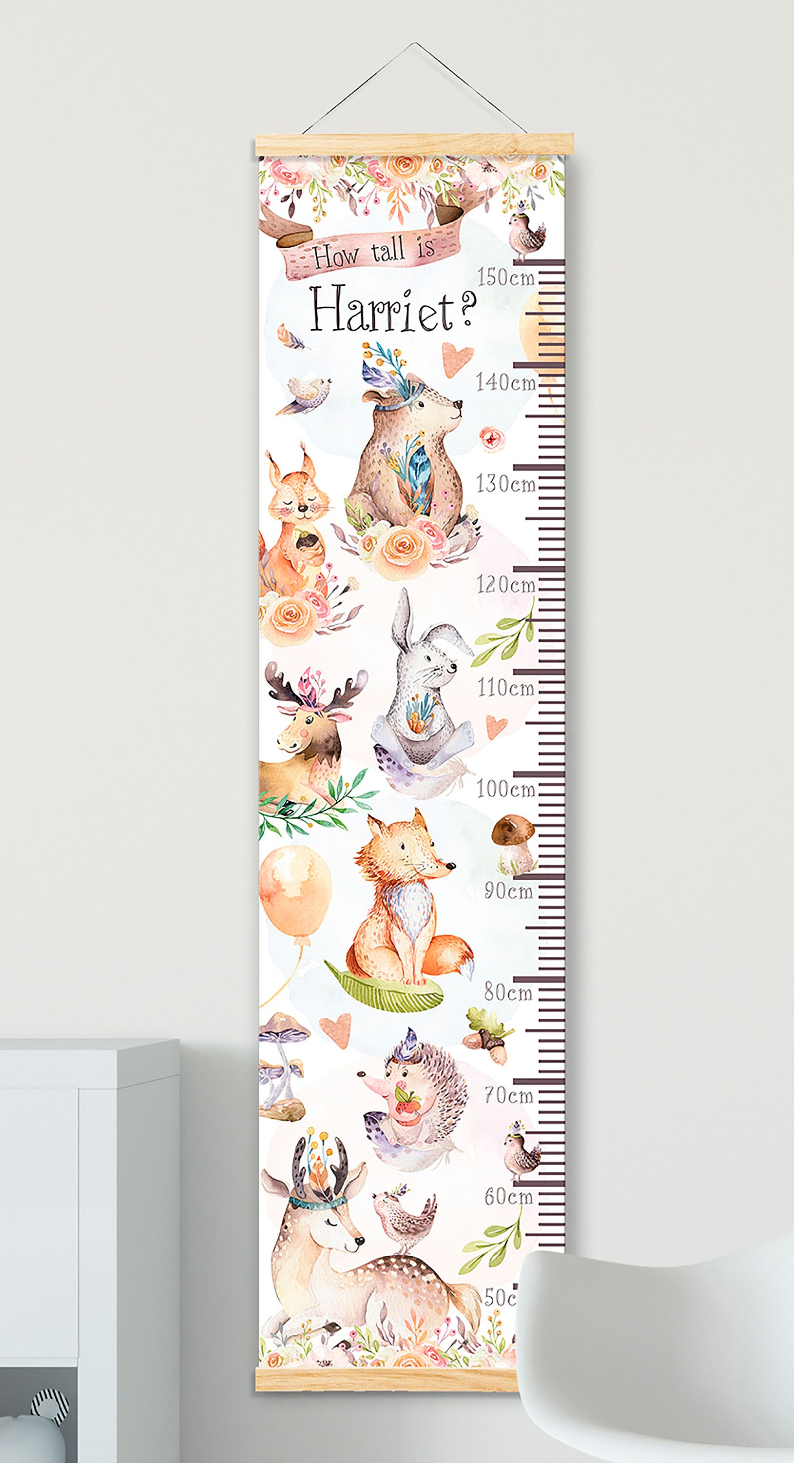 Personalised Height/ Growth Chart - Boho Animals - Beautiful Nursery ...
