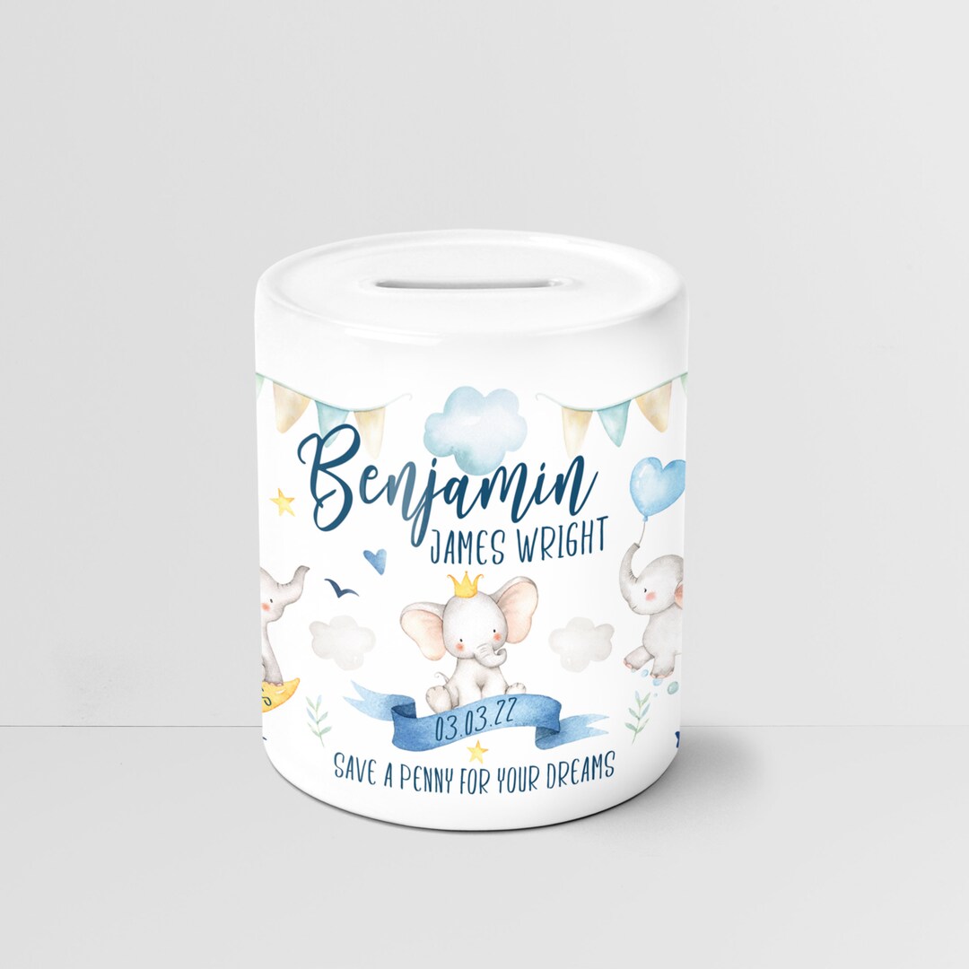 Personalised Ceramic Money Box/ Piggy Bank - Birth or Christening Gift ...