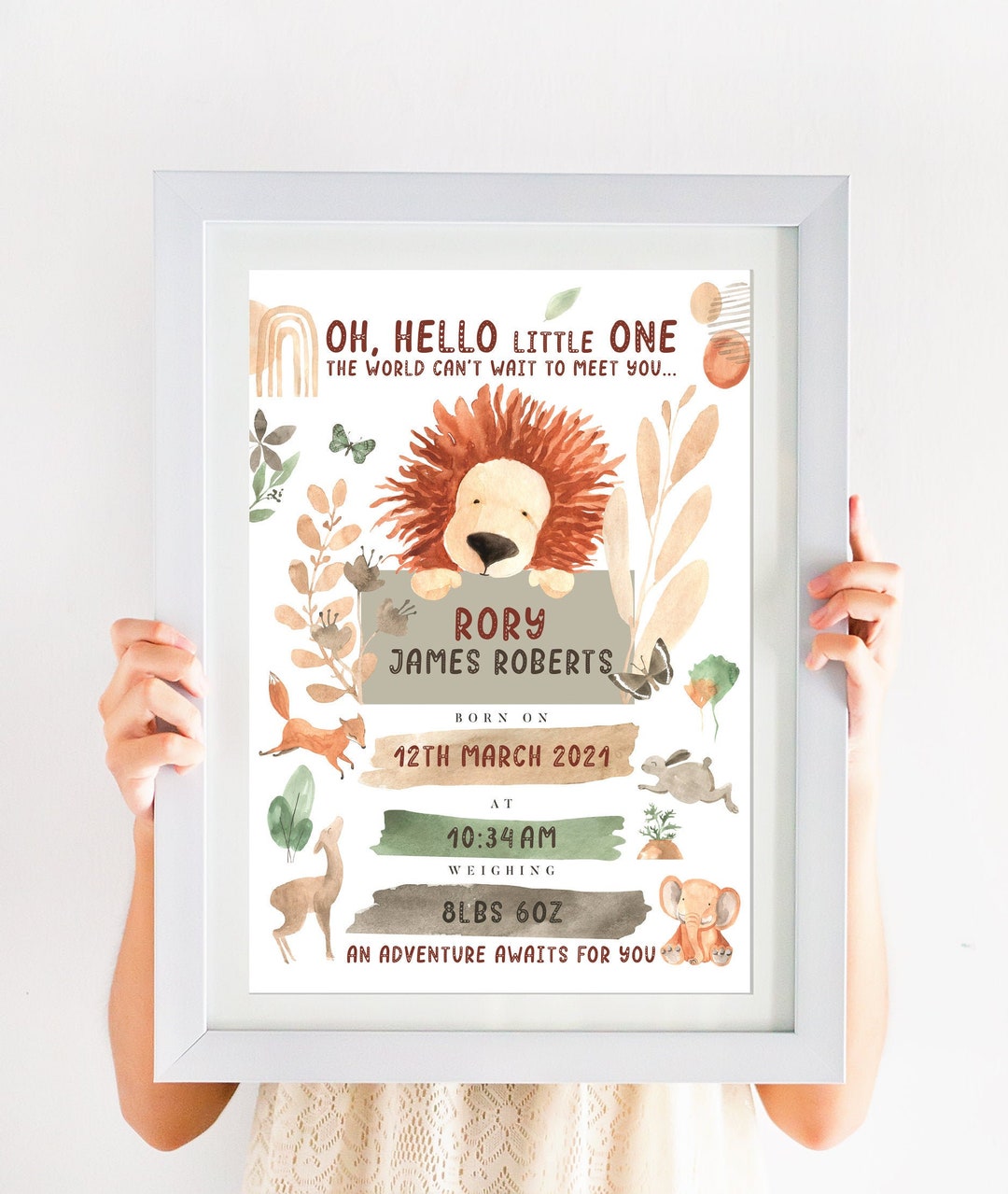 Personalised A4 Birth Print - Ideal Newborn Baby Gift - Nursery/bedroom ...