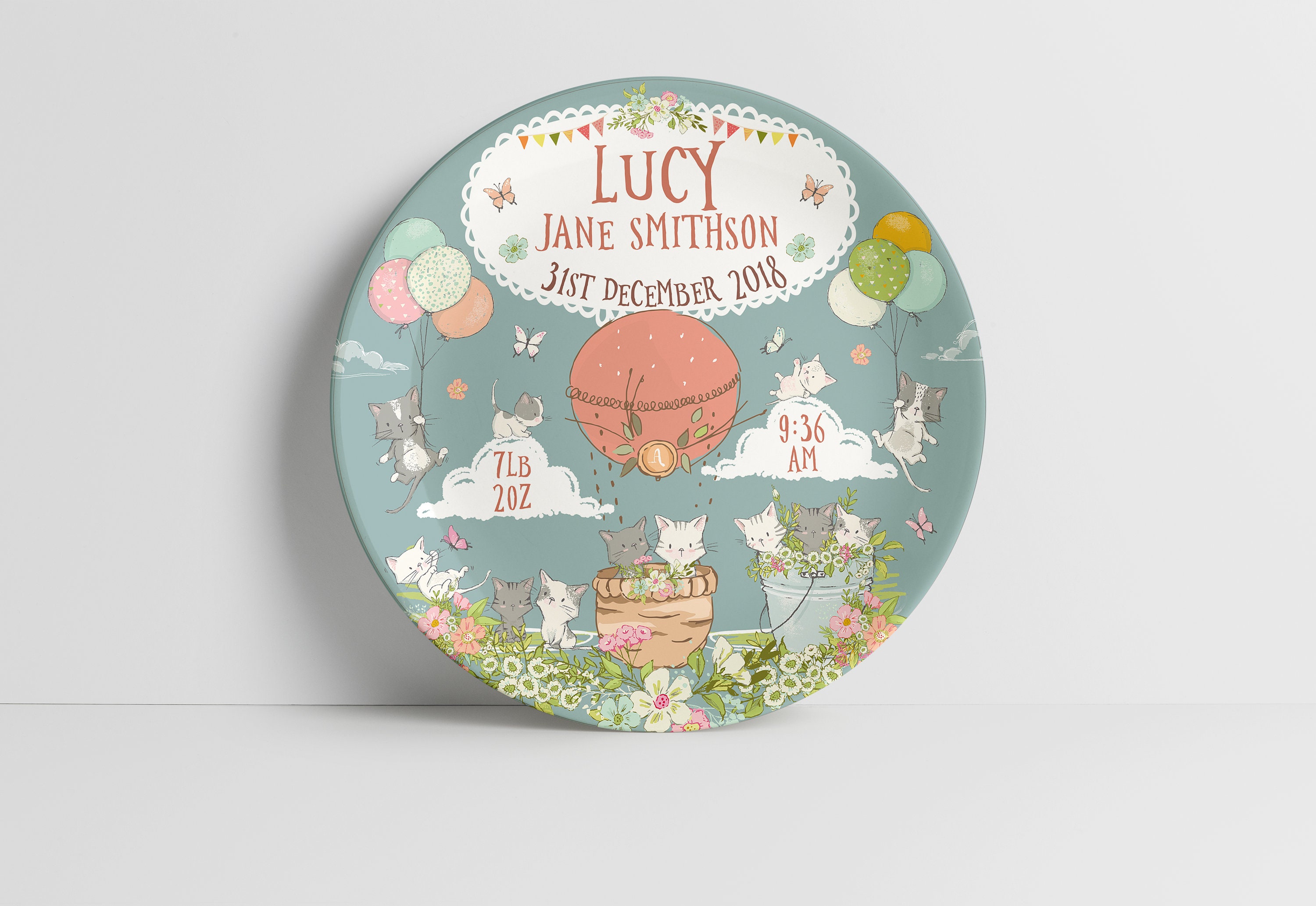 Personalised Birth or Christening Plate Kittens and Cats | Etsy