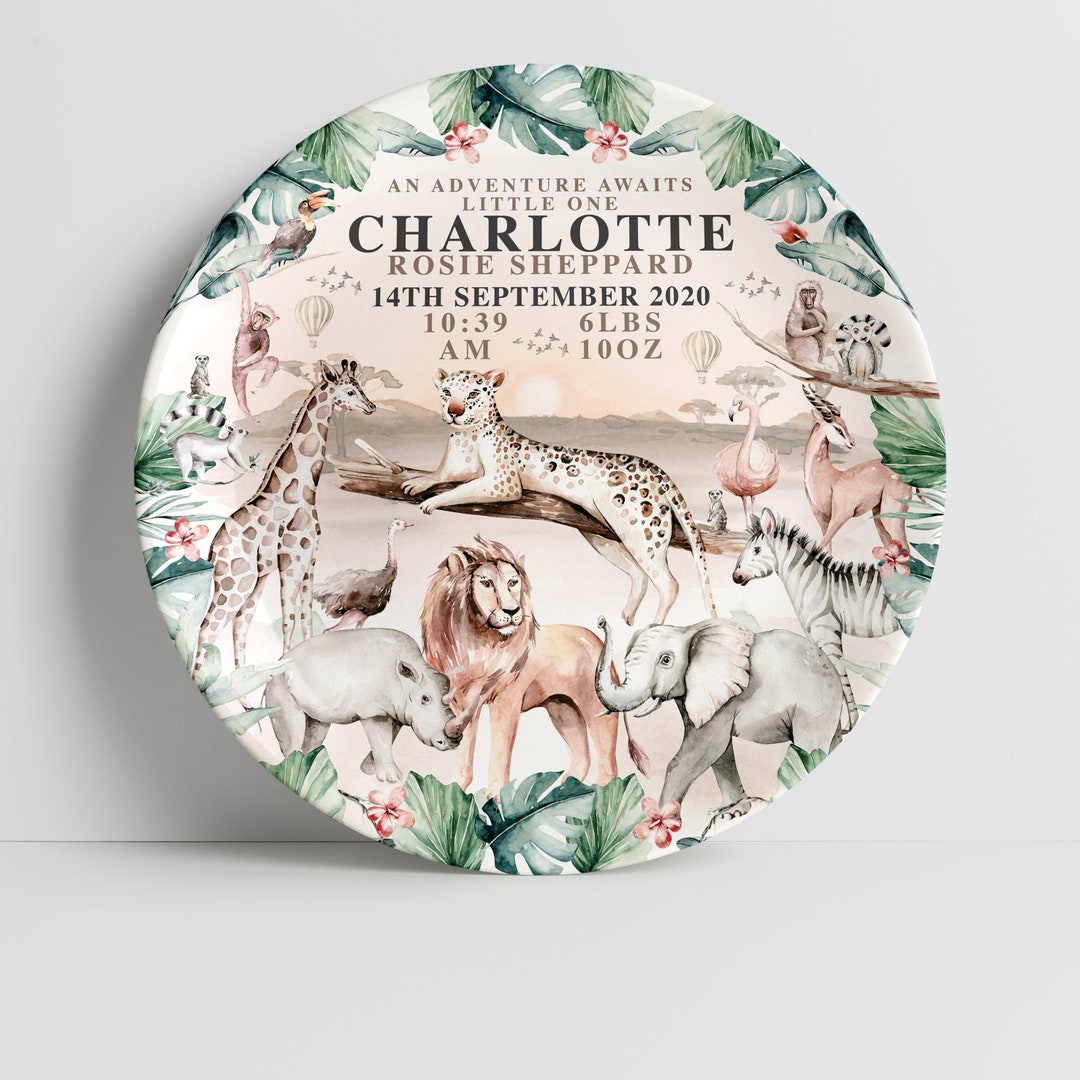 Personalised Birth Plate Tropical Safari Animals Ideal - Etsy